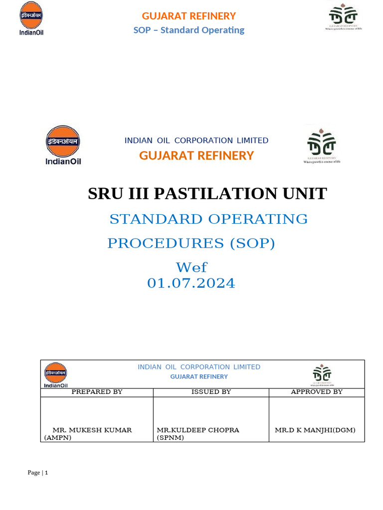Sru Pastillation Unit Sop | PDF | Pump | Personal Protective Equipment