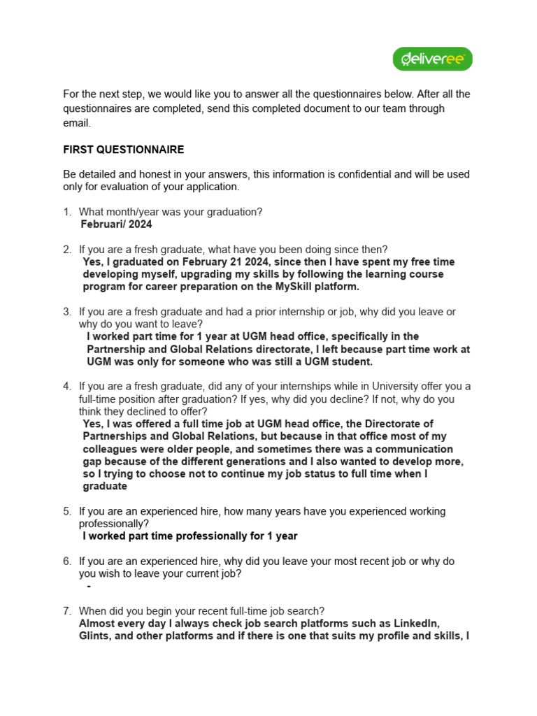 Deliveree Questionnaires | PDF