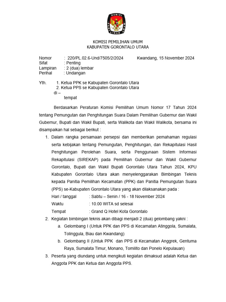 220 - Und Bimtek Tungsura Dan Sirekap PPK Pps | PDF