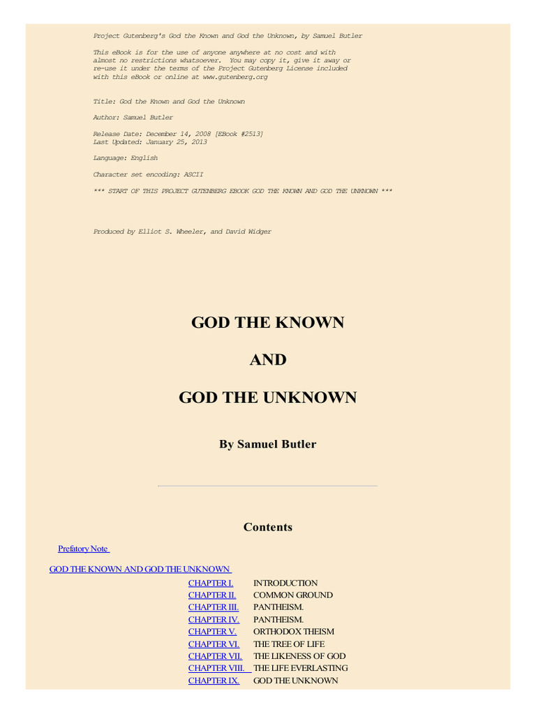 God The Known and God The Unknown by Samuel Butler - PDF Room | PDF ...