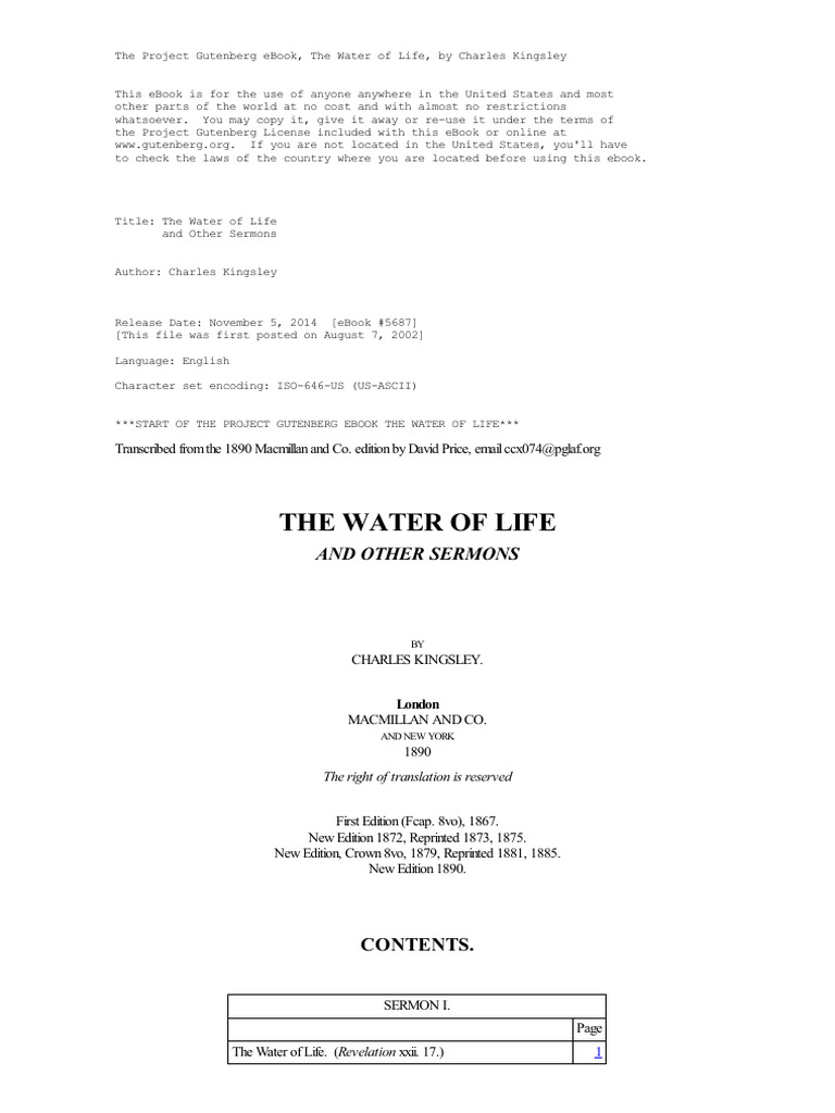 The Water of Life by Charles Kingsley - PDF Room | PDF | Divine Grace ...