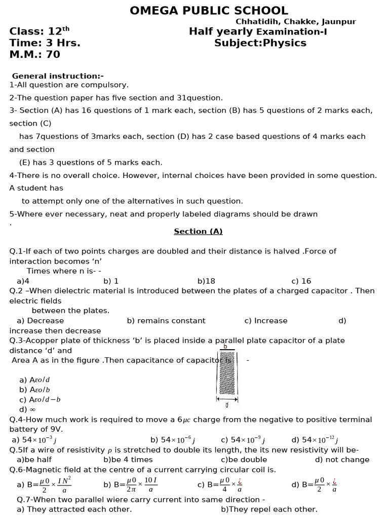 Class-Xii Physics Re Exam | PDF | Magnetism | Magnetic Field