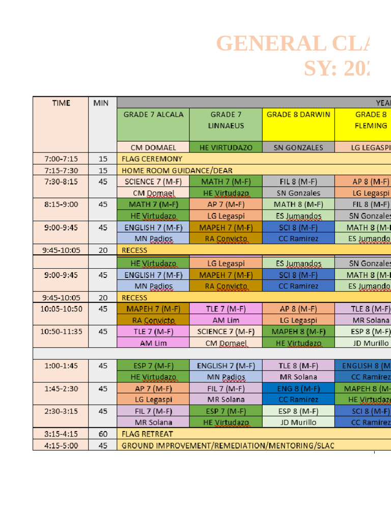 Class Prog 2025 Excel | PDF