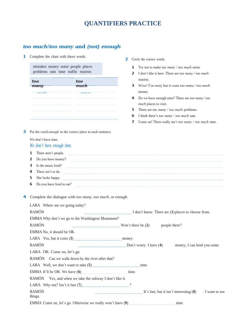 QUANTIFIERS PRACTICE | PDF