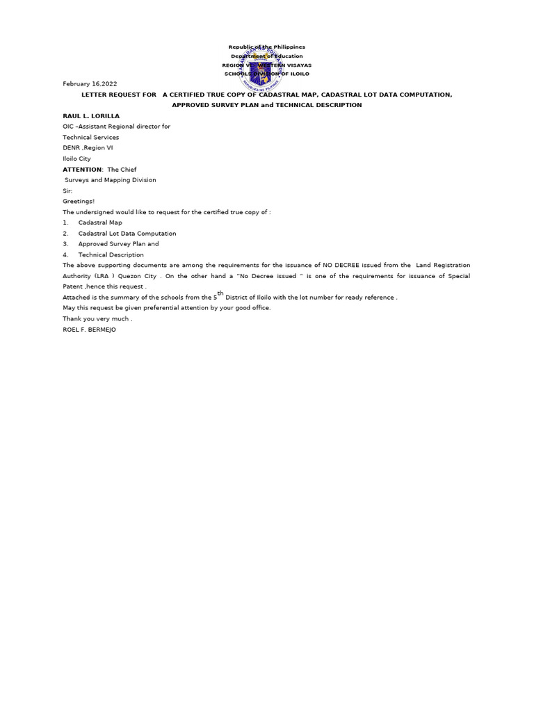 Request for Cadastral Documents in Iloilo | PDF
