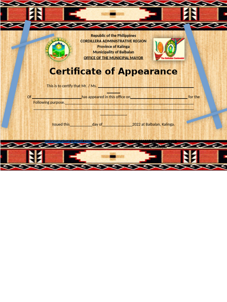Certificate of Appearance Mayors Office | PDF