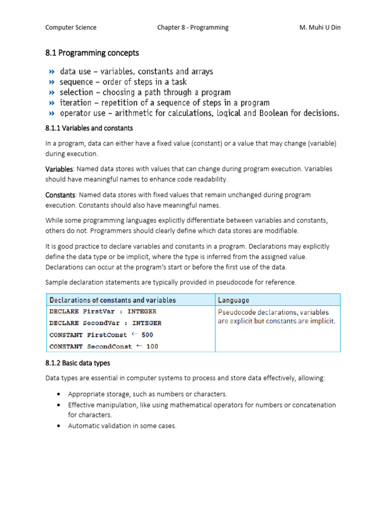 IGCSE Programming Basics | PDF | Parameter (Computer Programming) | Variable (Computer Science)
