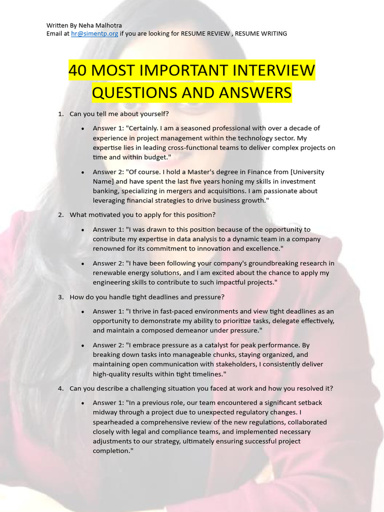 40 Most Important Interview Questions and Answers | PDF | Diversity ...