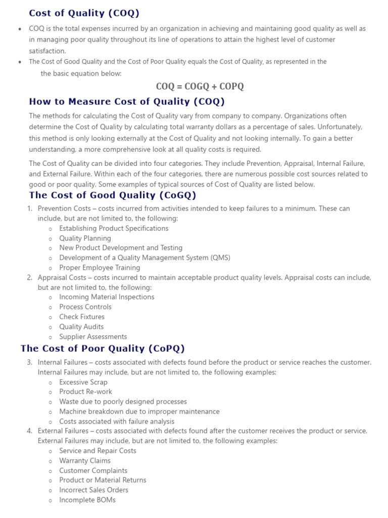 Cost of Quality (COQ) | PDF | Cost | Real Estate Appraisal