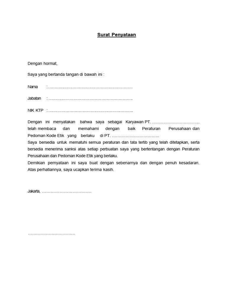 Surat Pernyataan Membaca PP New | PDF