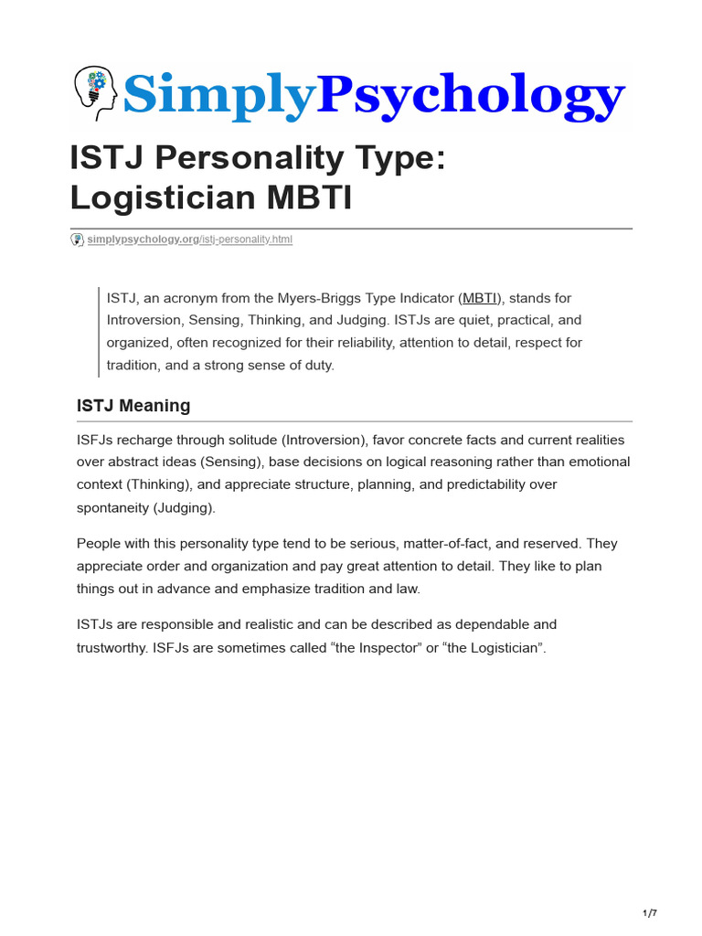 IsTJ Personality Type Logistician MBTI | PDF | Personality Type ...