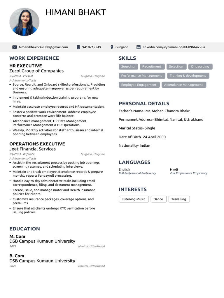 CV Himani Bhakt | PDF | Business | Employee Relations