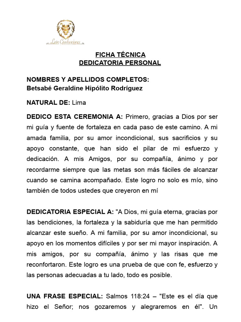 Ficha Tecnica (BETSABÉ HIPÓLITO) | PDF