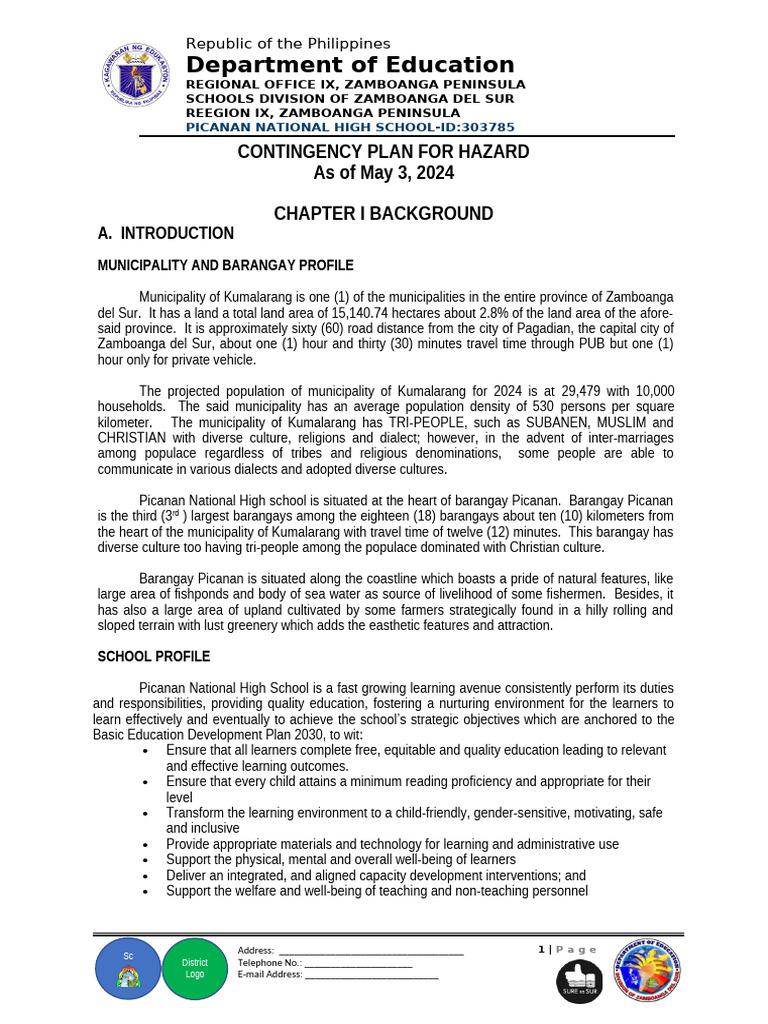 Picanan NHS Contingency Plan 2024 | PDF | Earth Sciences | Physical ...