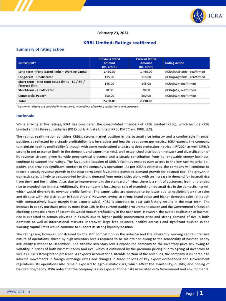 KRBL Limited | PDF | Rice | Foreign Exchange Market