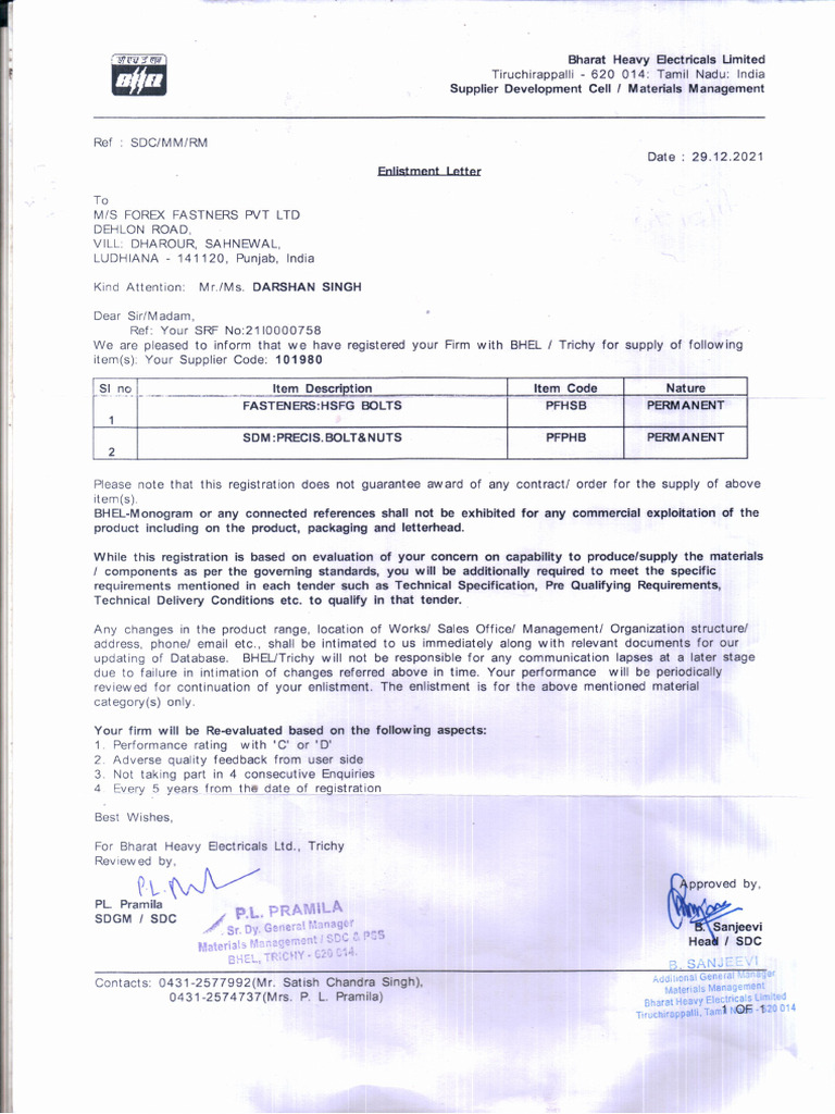 BHEL (Trichy) Certificate | PDF