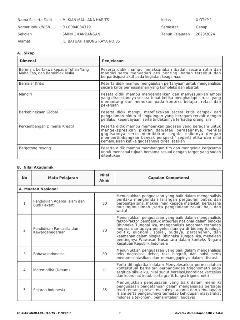 RAPOR M. KIAN MAULANA HARITS - X OTKP 1 Edit | PDF