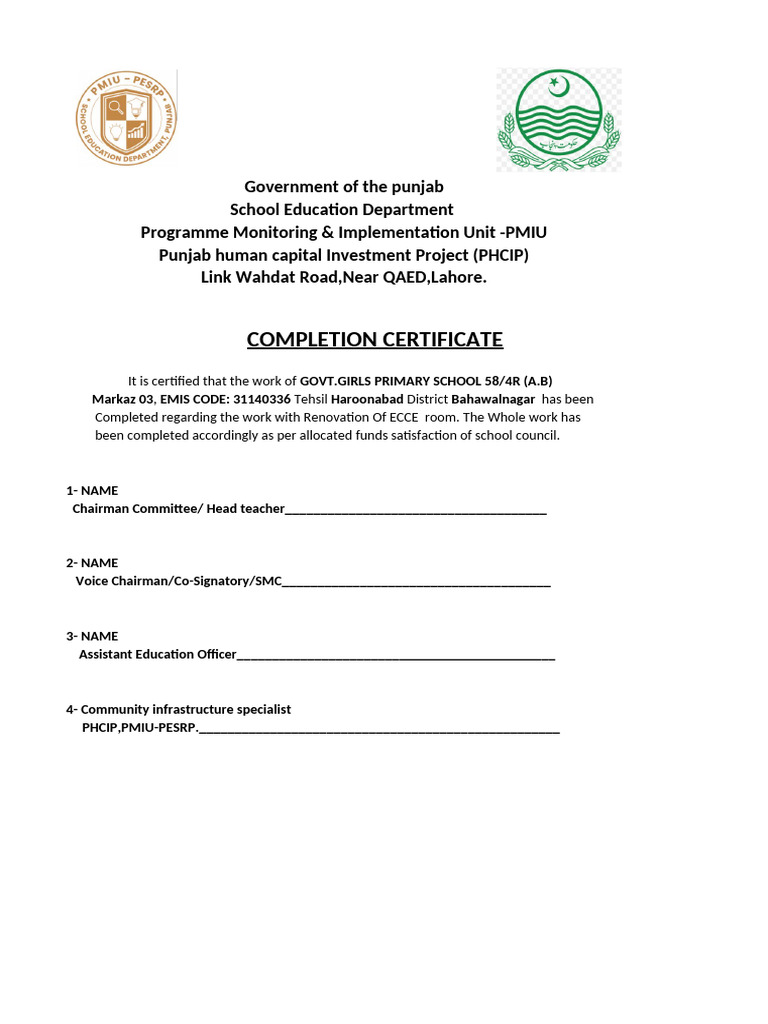 Completion Certificate Ecce Room GGPS 58.4R AB | PDF