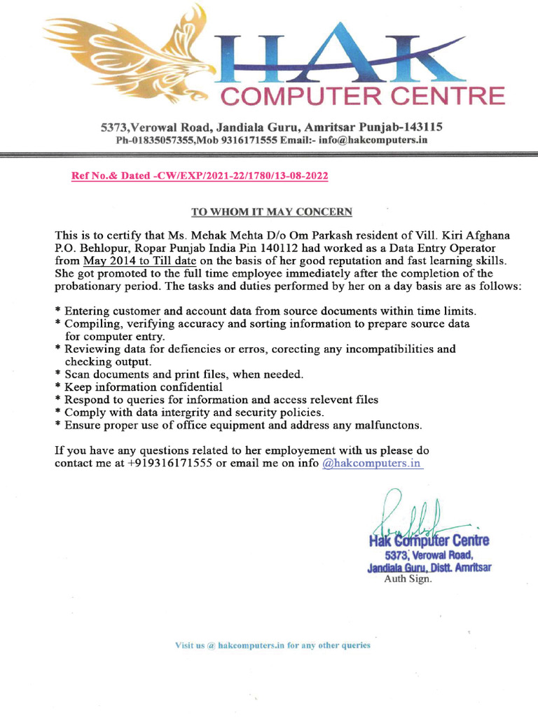 Mehak Mehta Exp. HAK | PDF