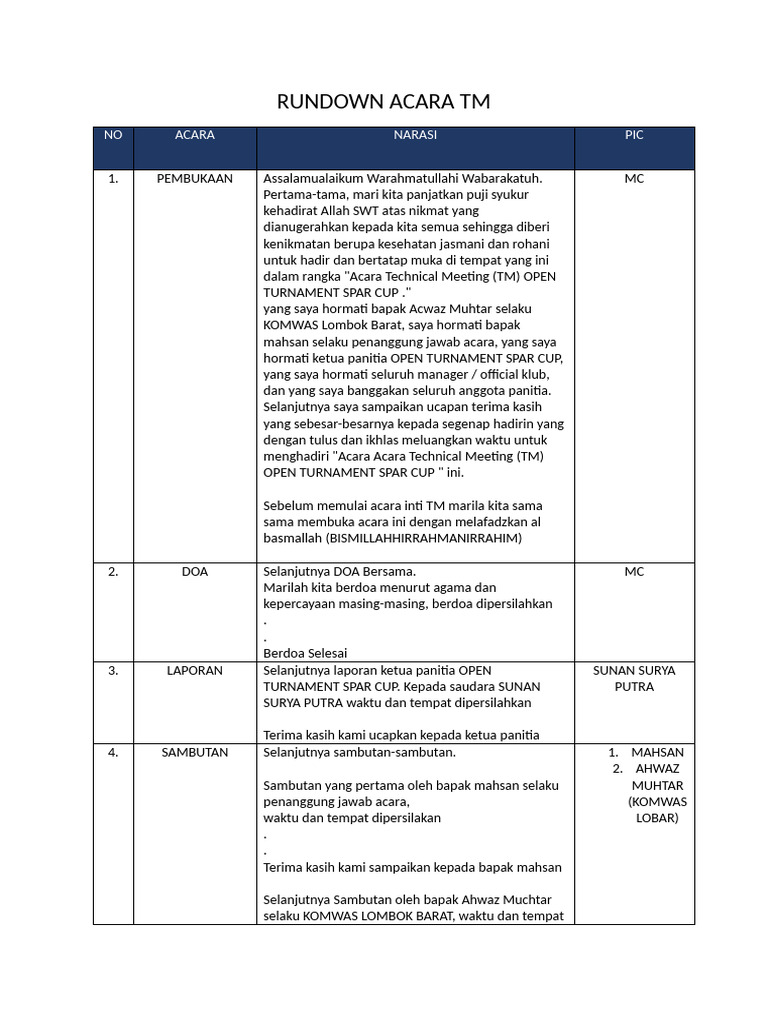 RUNDOWN ACARA TM | PDF