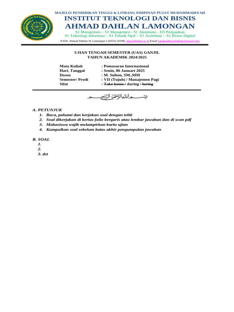 Template Soal Uas Ganjil Ta 2024 - 2025 | PDF