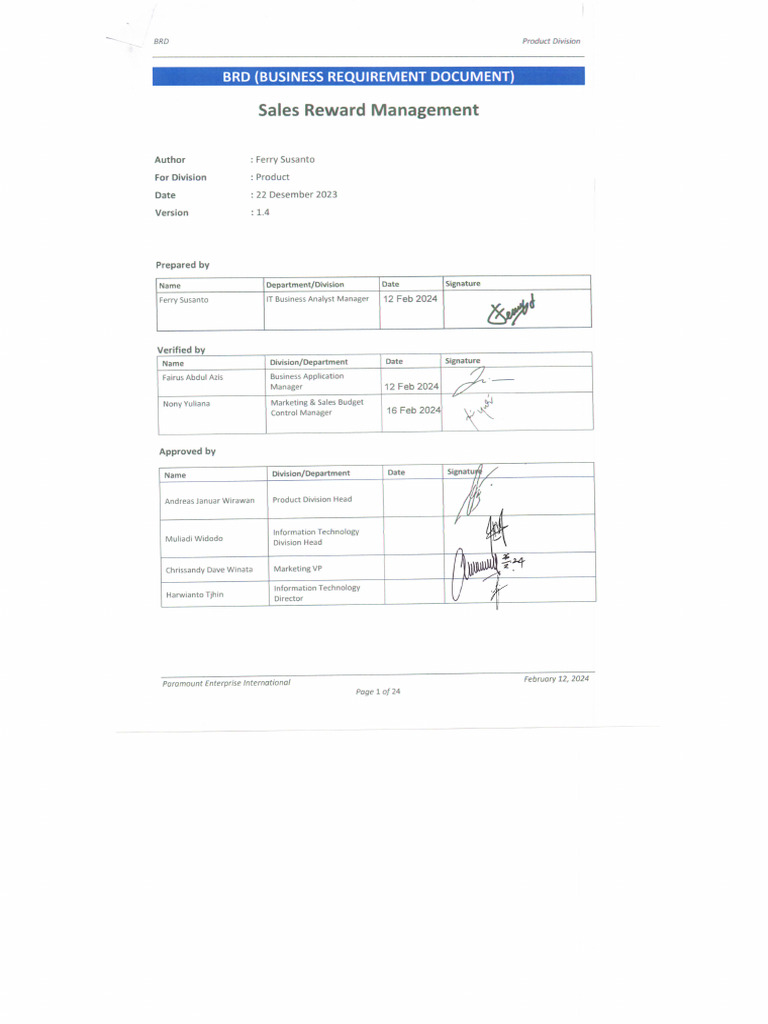 BRD Sales Reward Management full sign | PDF