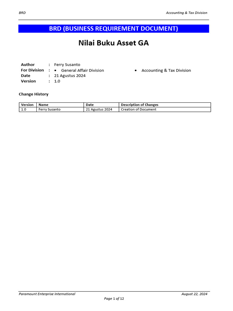 BRD Nilai Buku Asset GA v1 Full Sign | PDF