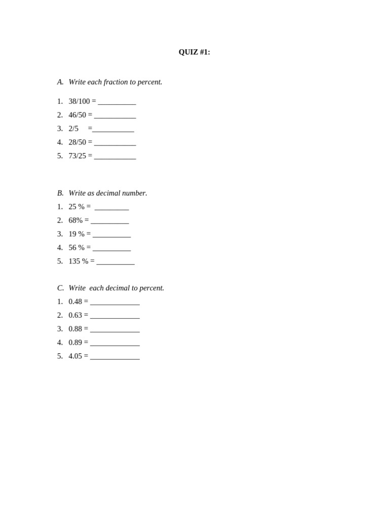 Quiz | PDF | Percentage | Decimal