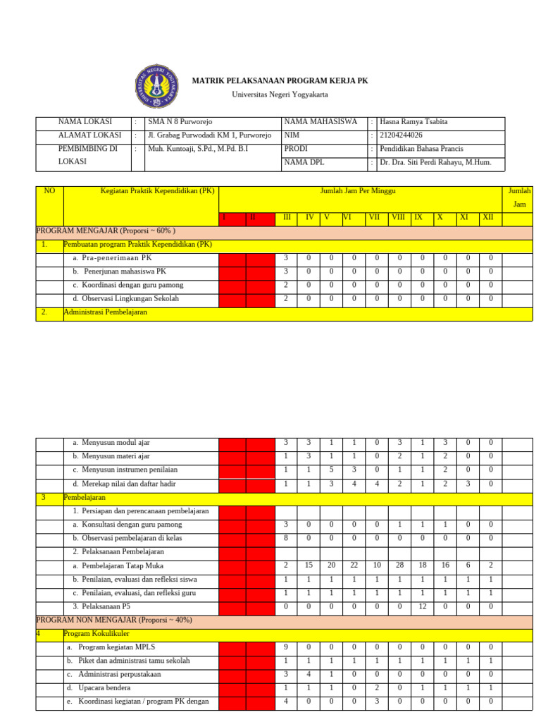 Matrik Pelaksanaan Program Kerja Pk | PDF