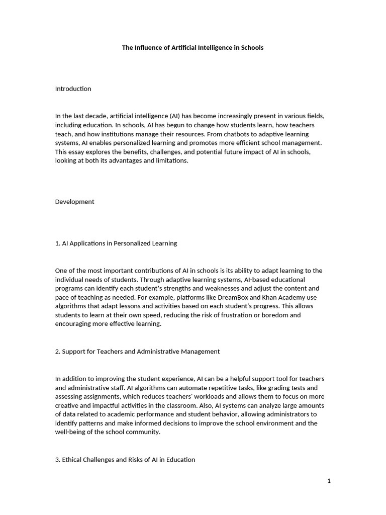 The Influence of Artificial Intelligence in Schools | PDF | Artificial ...
