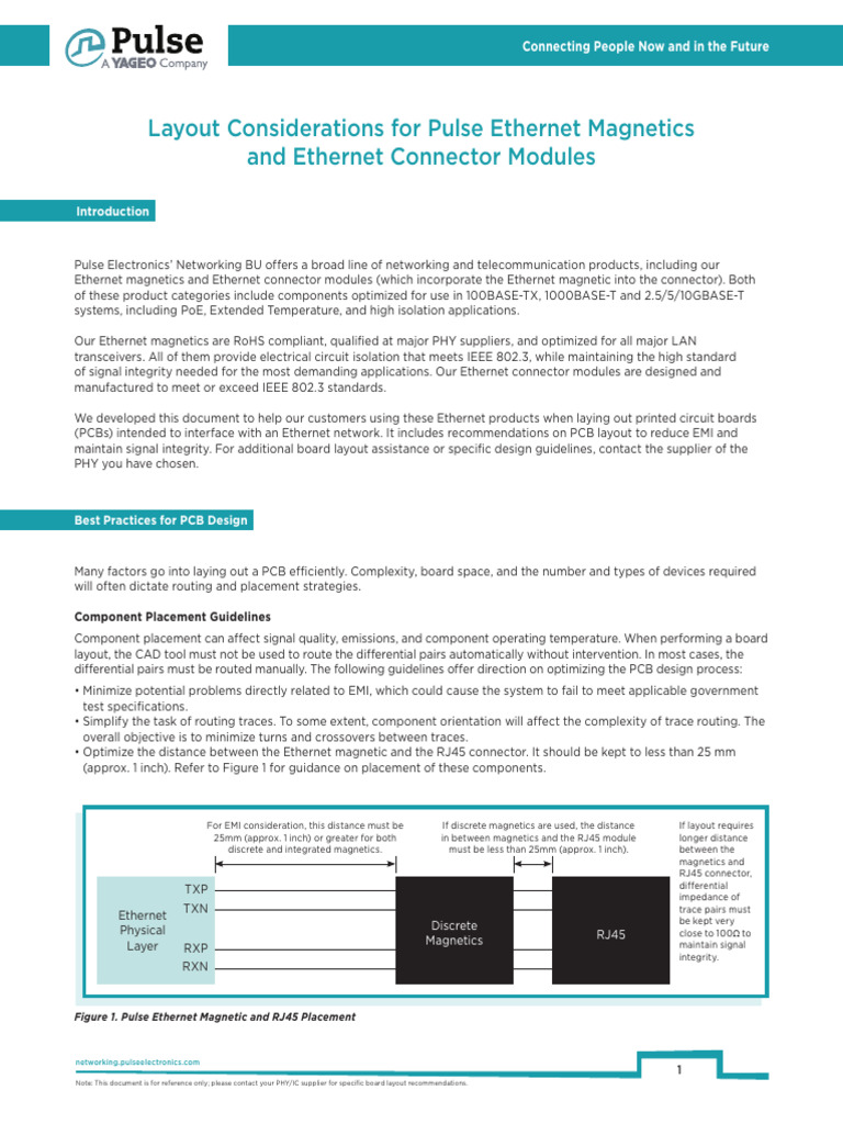Pulse - Layout Considerations Ethernet | PDF | Printed Circuit Board | Electromagnetic Interference