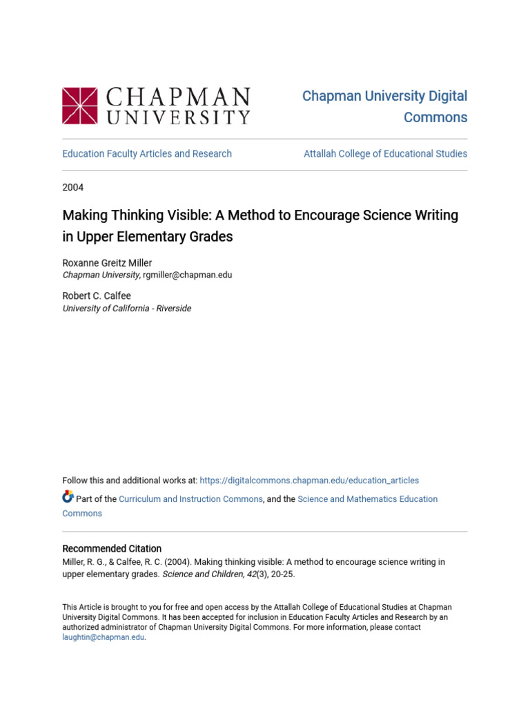 Making Thinking Visible - A Method To Encourage Science Writing in ...