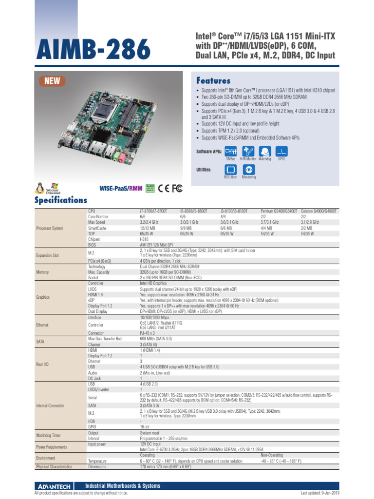 AIMB-286 | PDF | Usb | Hdmi