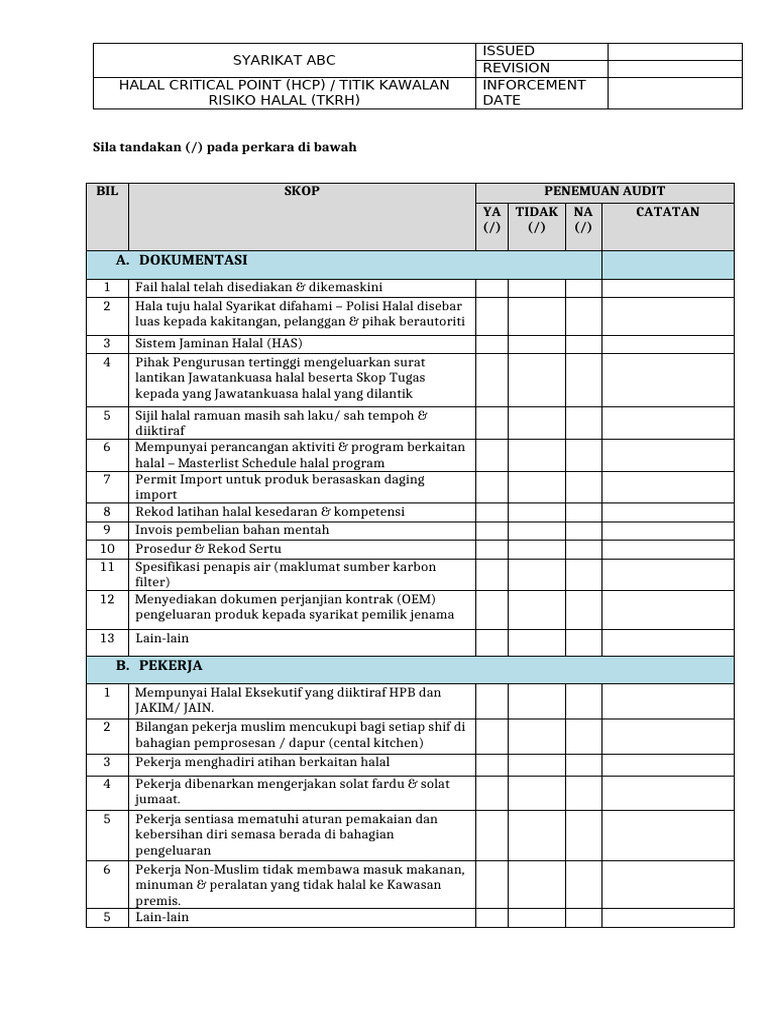APPENDIX A AUDIT CHECKLIST | PDF