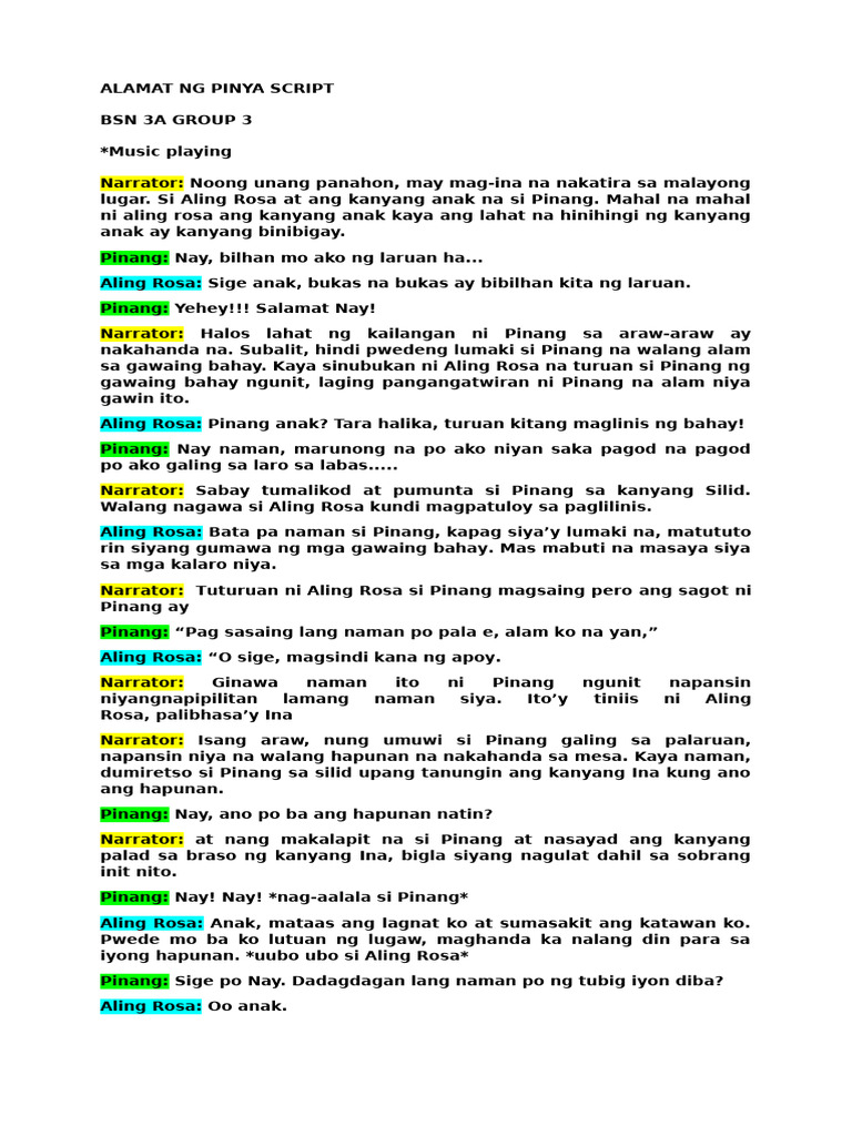 ALAMAT NG PINYA SCRIPT | PDF