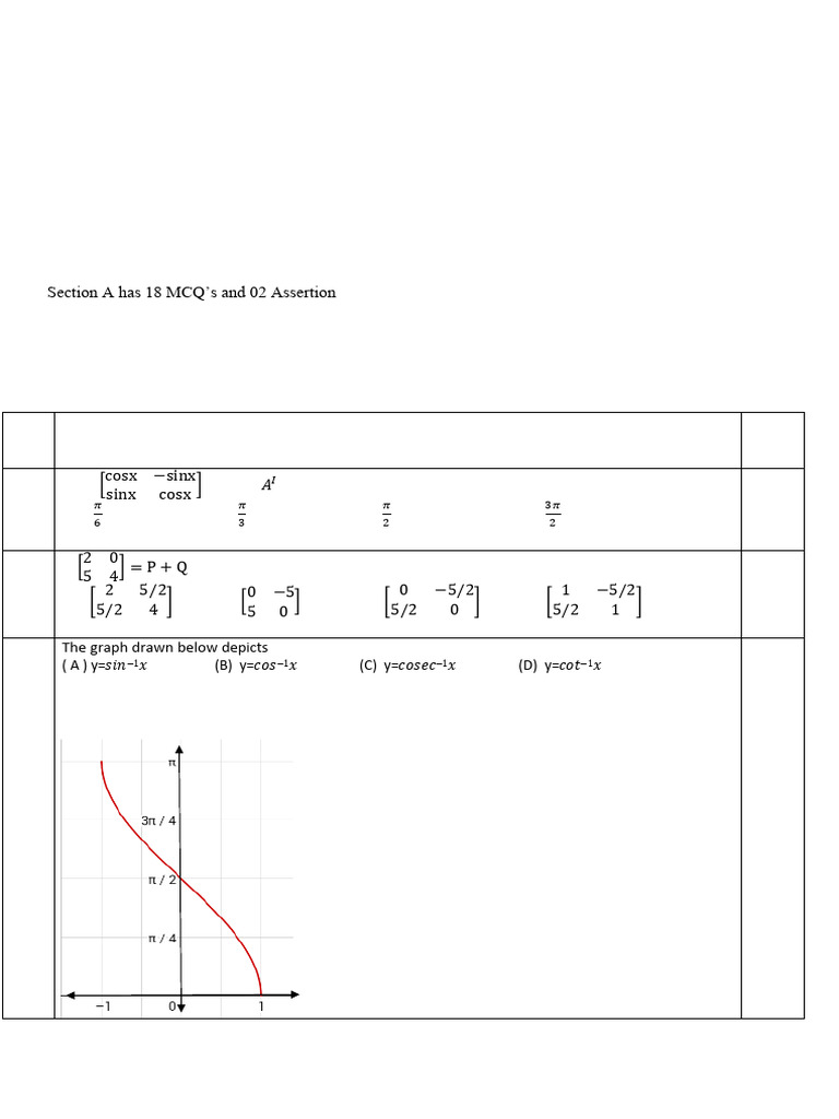 Question Paper - 2024 (Class - Xii Maths) | PDF | Matrix (Mathematics) | Mathematical Concepts