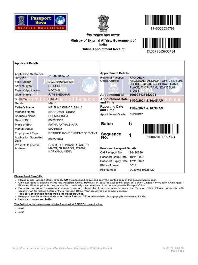Appointment Receipt | PDF | Passport | Government And Personhood