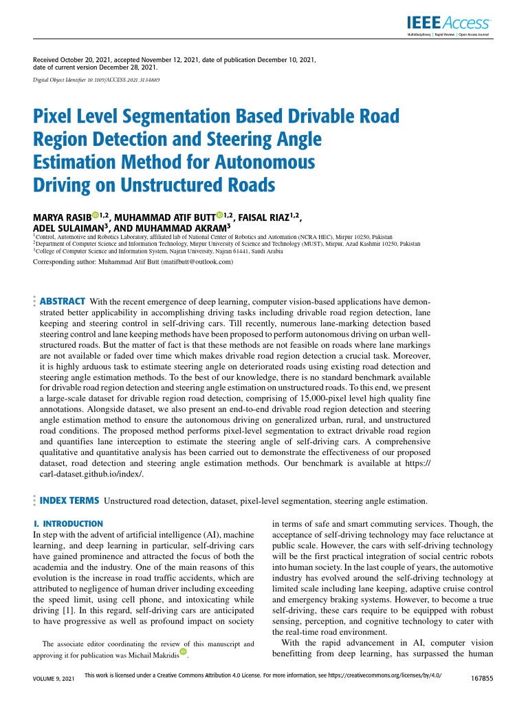 Pixel Level Segmentation Based Drivable Road Region Detection and Steering Angle Estimation ...