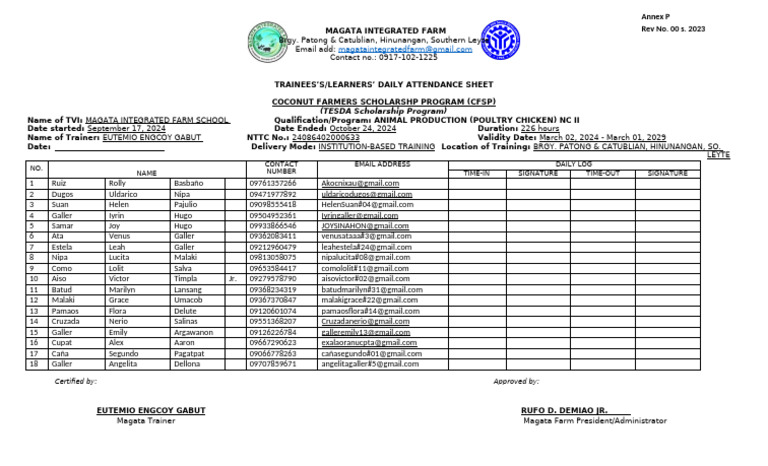 04 - Batch 1 - (BSRS) ATTENDANCE SHEET WITH SIGNATURE OF TRAINOR & ADMINISTRATOR | PDF