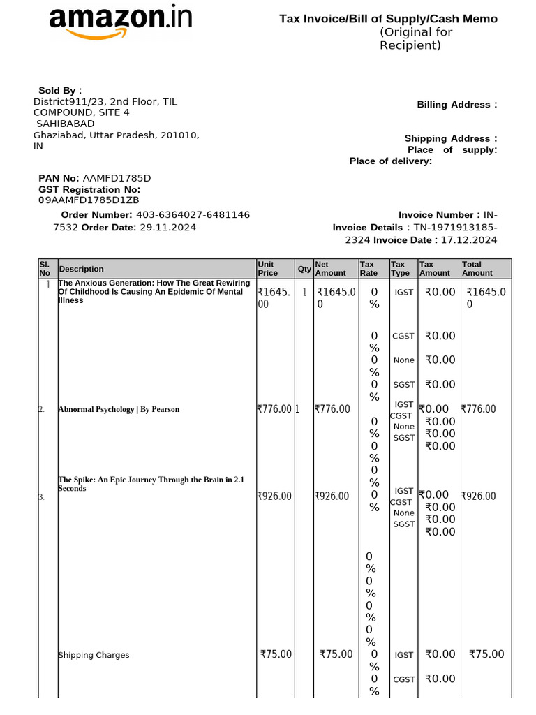 Invoice Amazon Books | PDF | Invoice | Value Added Tax