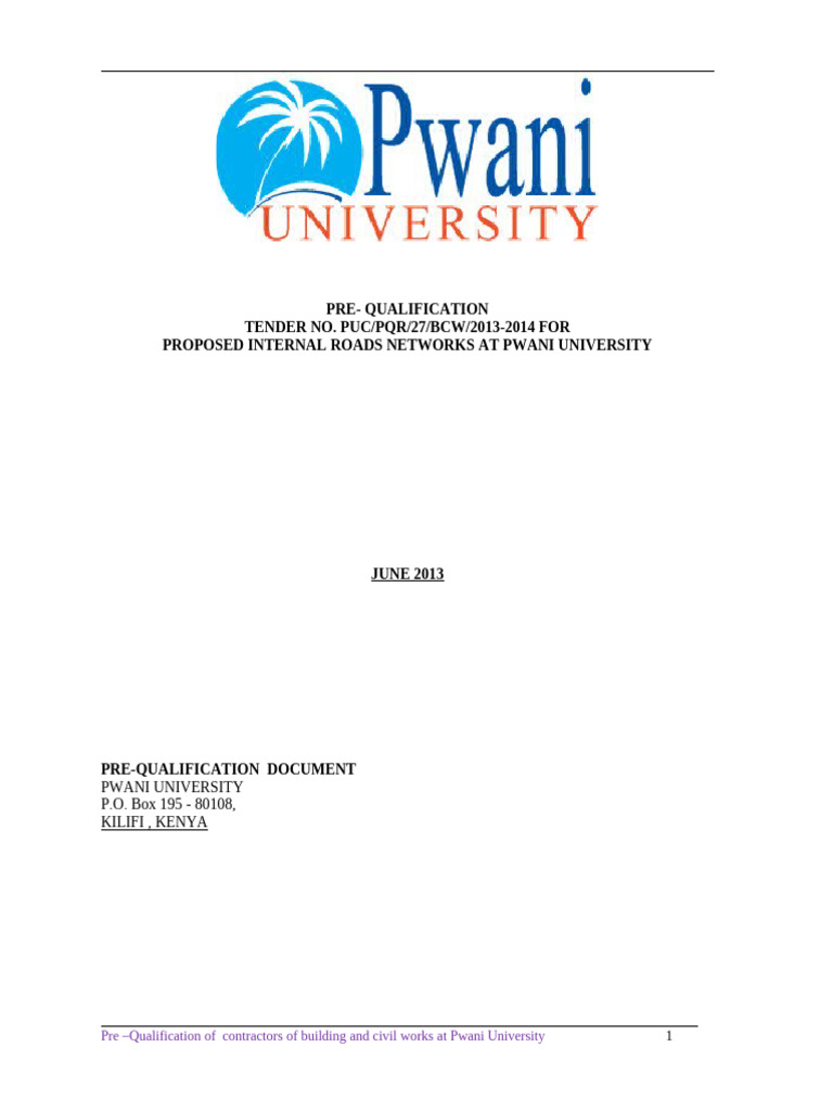 PREQUALIFICATION TENDER DOC For Roads | PDF | Joint Venture | Loader ...