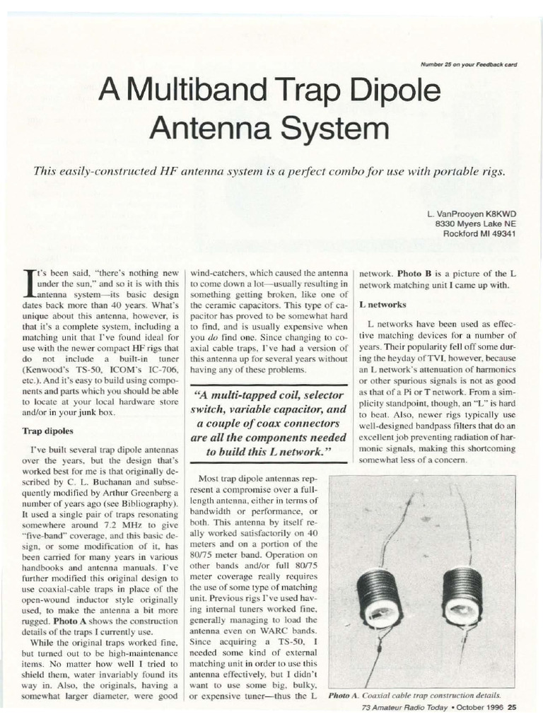 A Multiband Trap Dipole Antenna System 73 Magazine October 1996 | PDF