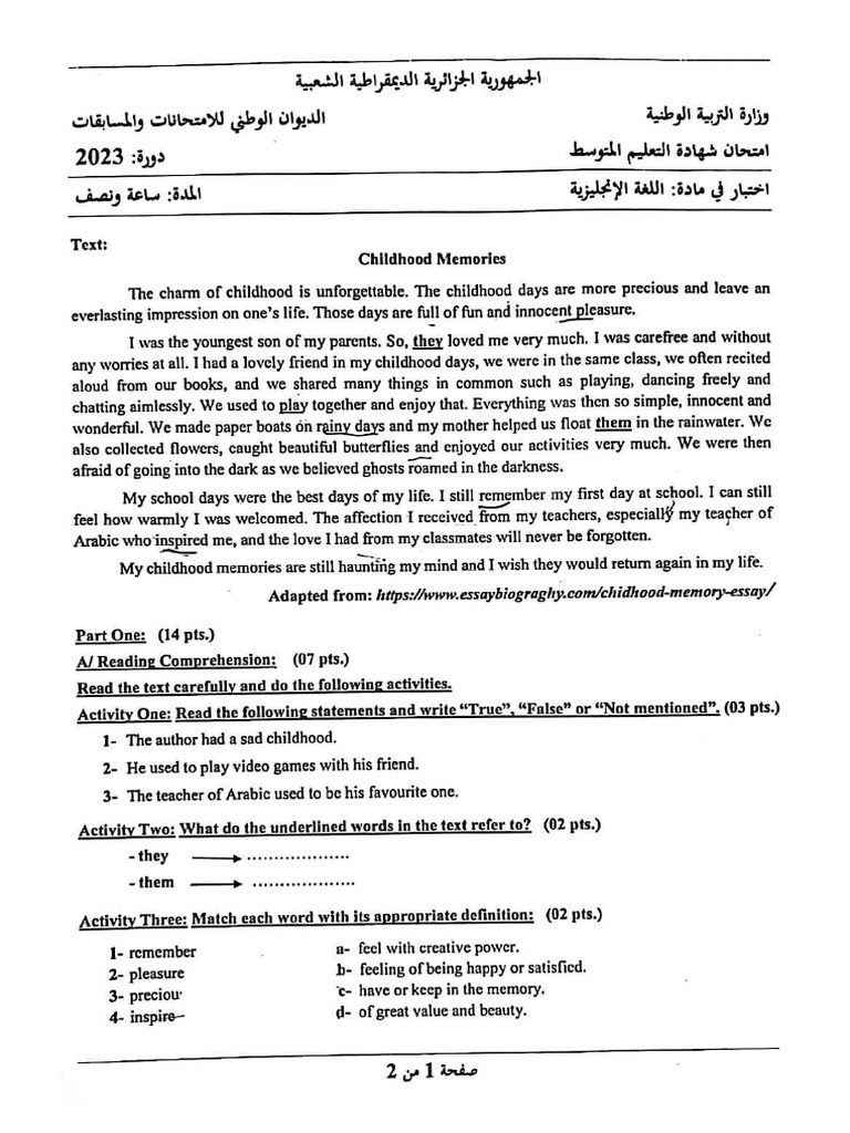 Dzexams Bem Anglais 646676 - 241209 - 111945 | PDF