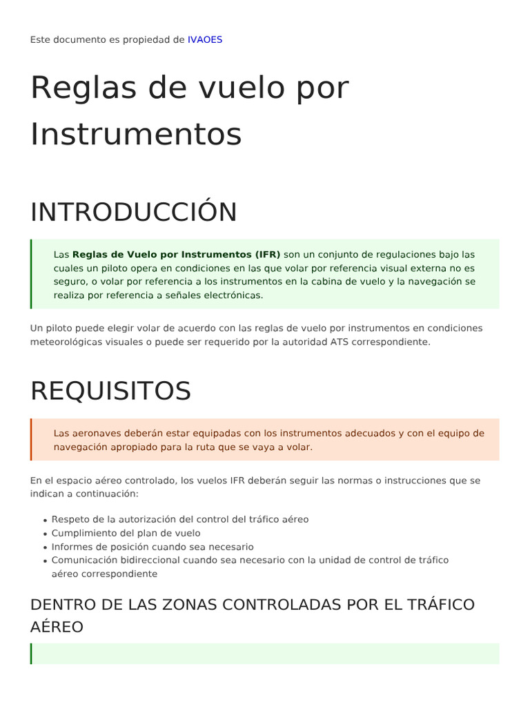 Reglas de Vuelo por Instrumentos IFR | PDF | Reglas de vuelo por ...