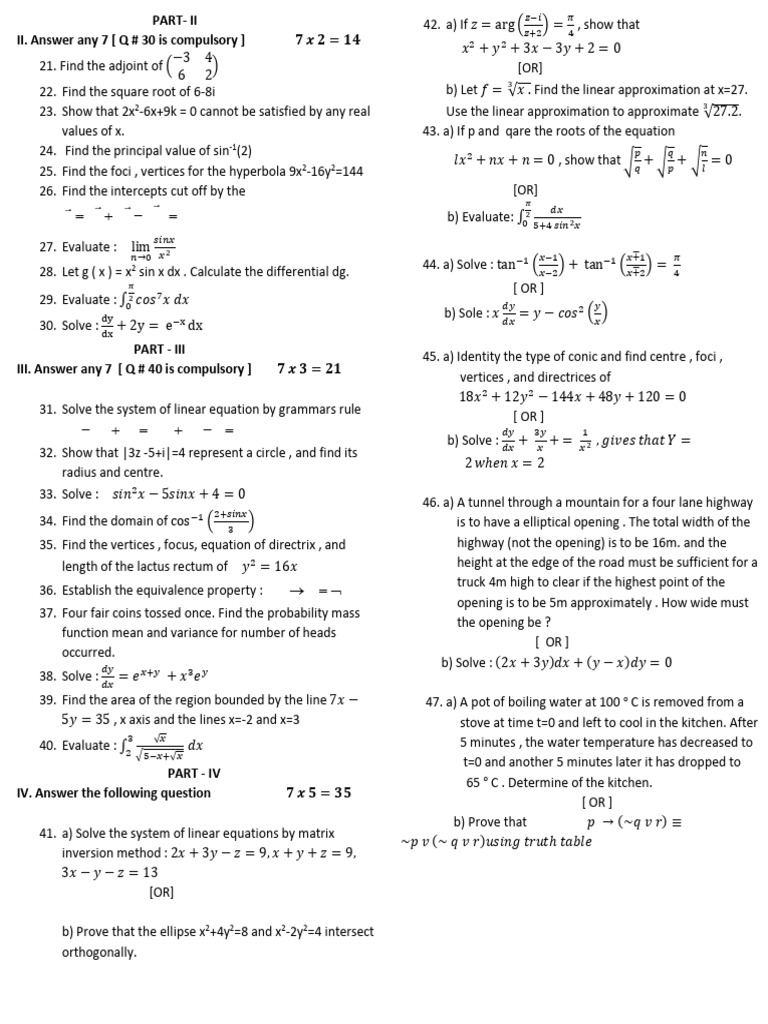 Advanced Mathematics Problem Set | PDF | Ellipse | Mathematical Concepts
