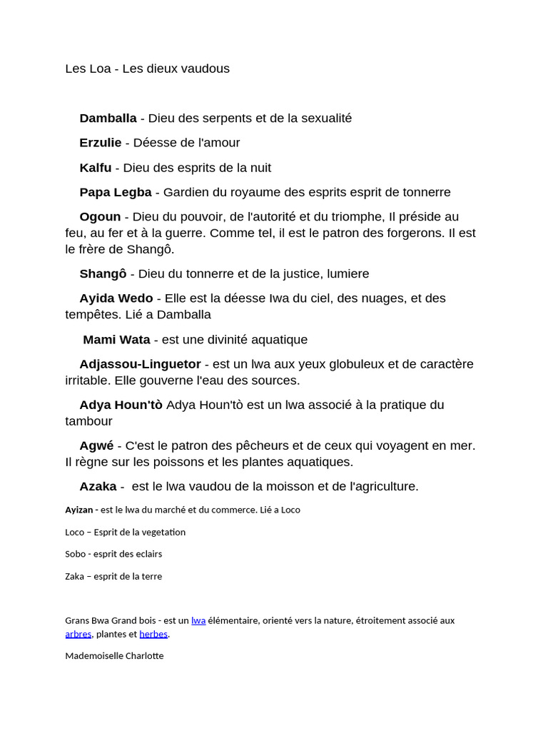 Les Loas du Vaudou : Divinités et Esprits | PDF