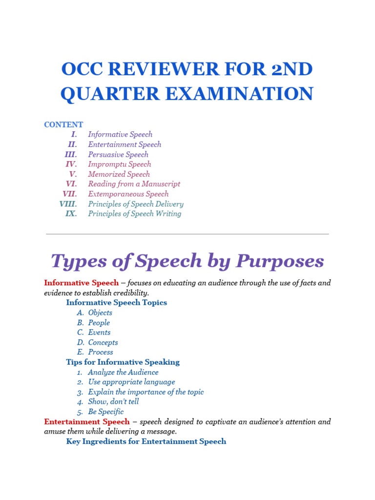 Occ Reviewer For 2nd Quarter Examination | PDF | Rhetoric | Argument