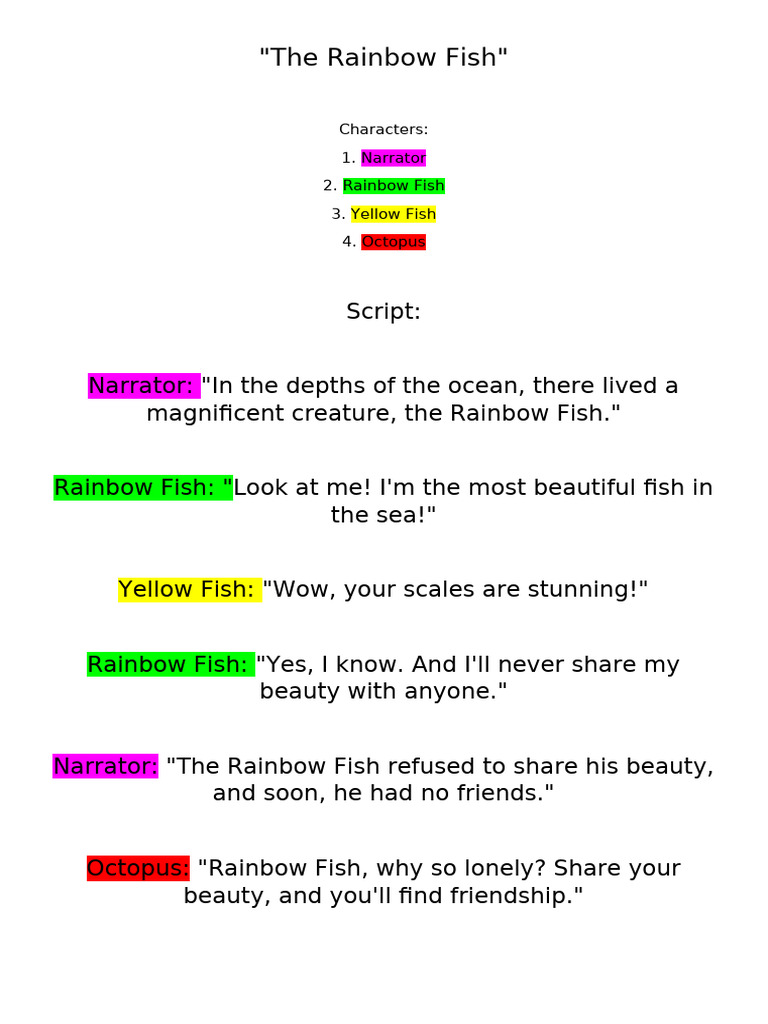 Rainbow Fish: A Tale of Sharing | PDF