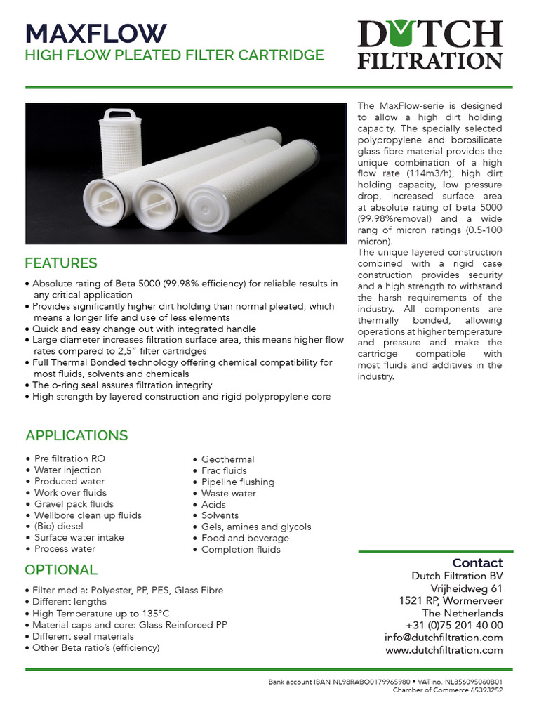 DEF-MaxFlow High Flow Pleated Filter Cartridge | PDF | Filtration | Water