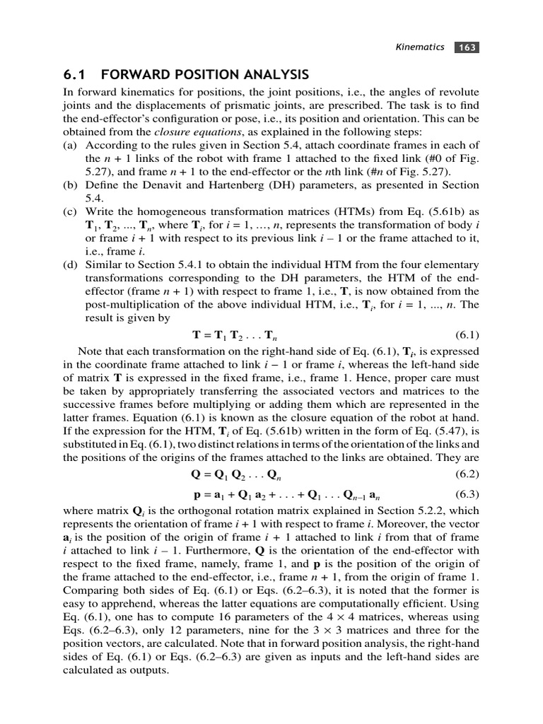 forward position analysis textbook | PDF | Matrix (Mathematics) | Kinematics